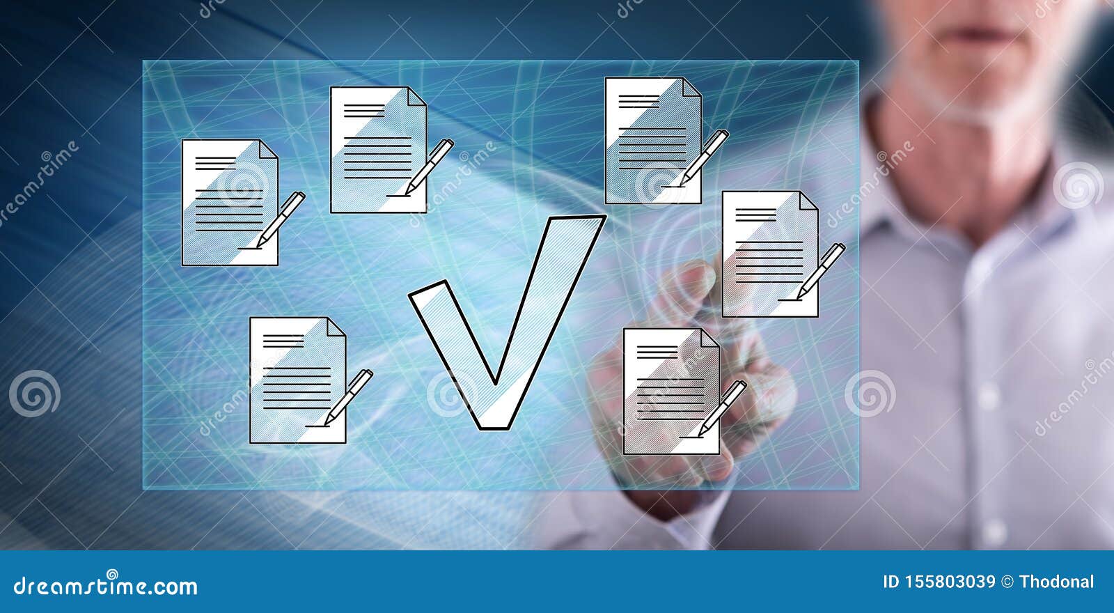 Man Touching a Document Validation Concept Stock Illustration ...