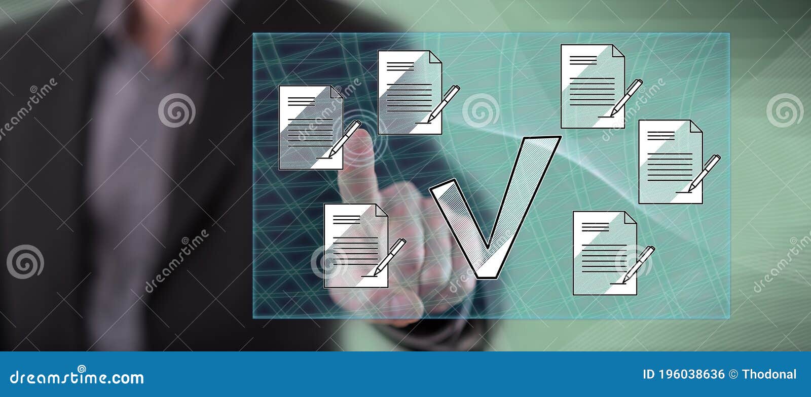 Man Touching a Document Validation Concept Stock Illustration ...