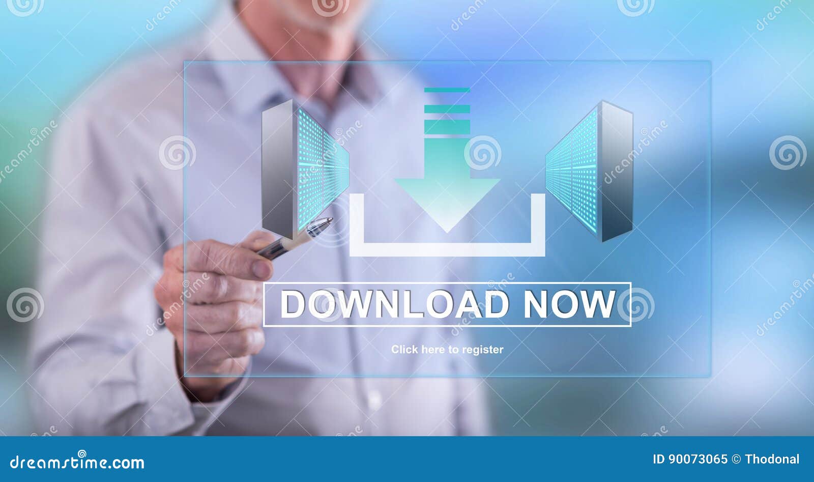 Man Touching a Download Concept on a Touch Screen Stock Image - Image ...