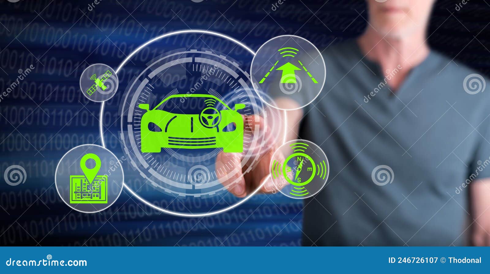 Man Touching a Driverless Car Concept Stock Image - Image of digital ...