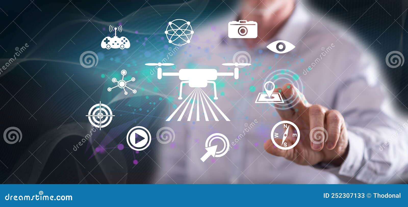 Man Touching a Drone Concept Stock Image - Image of person, helicopter ...