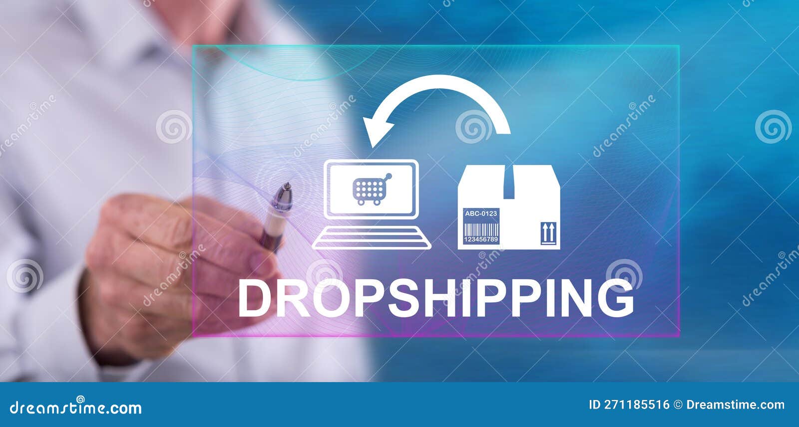 Man Touching a Dropshipping Concept Stock Illustration - Illustration ...