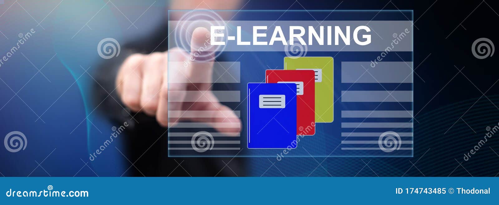 Man Touching an E-learning Concept Stock Image - Image of learn, word ...