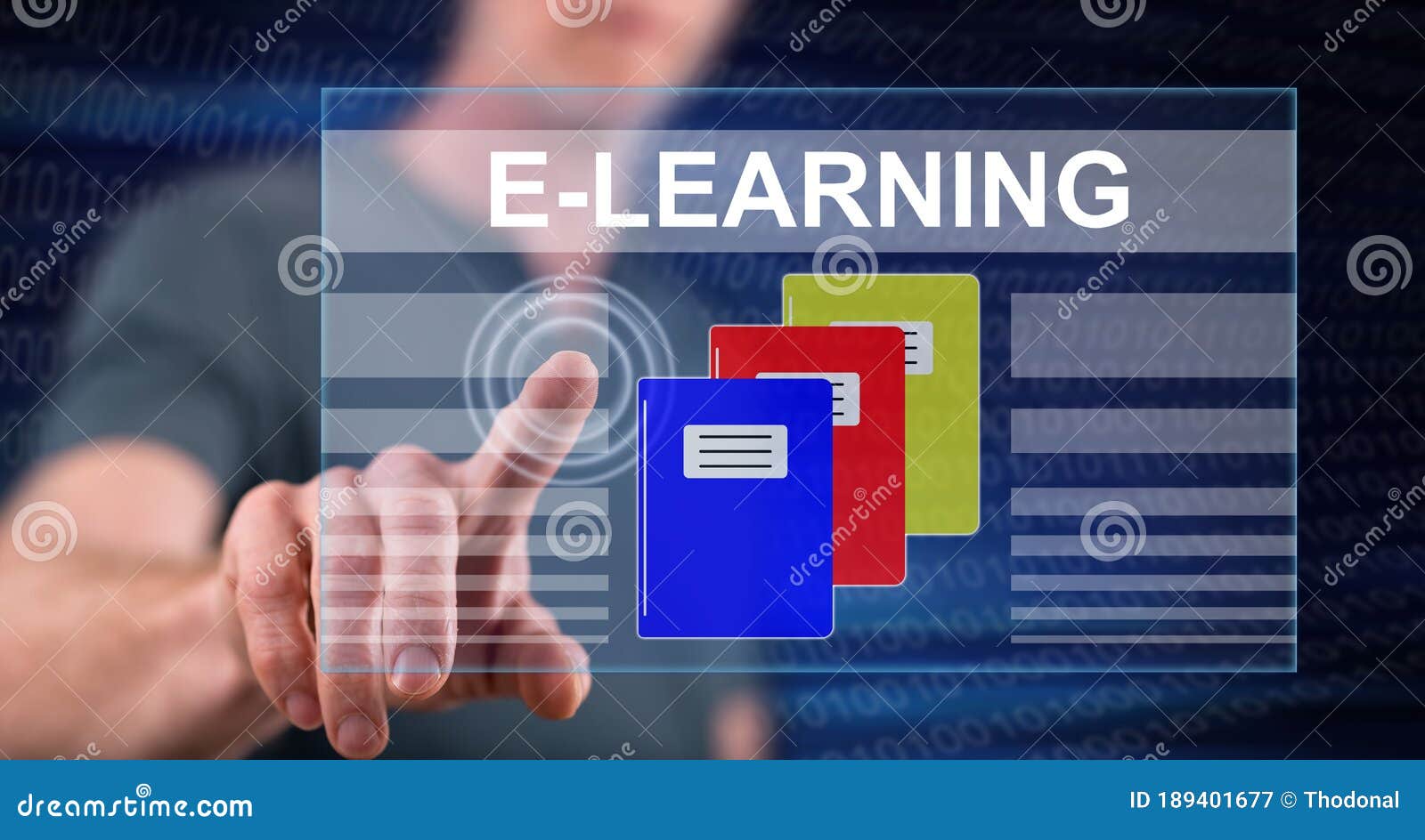 Man Touching an E-learning Concept Stock Image - Image of school ...