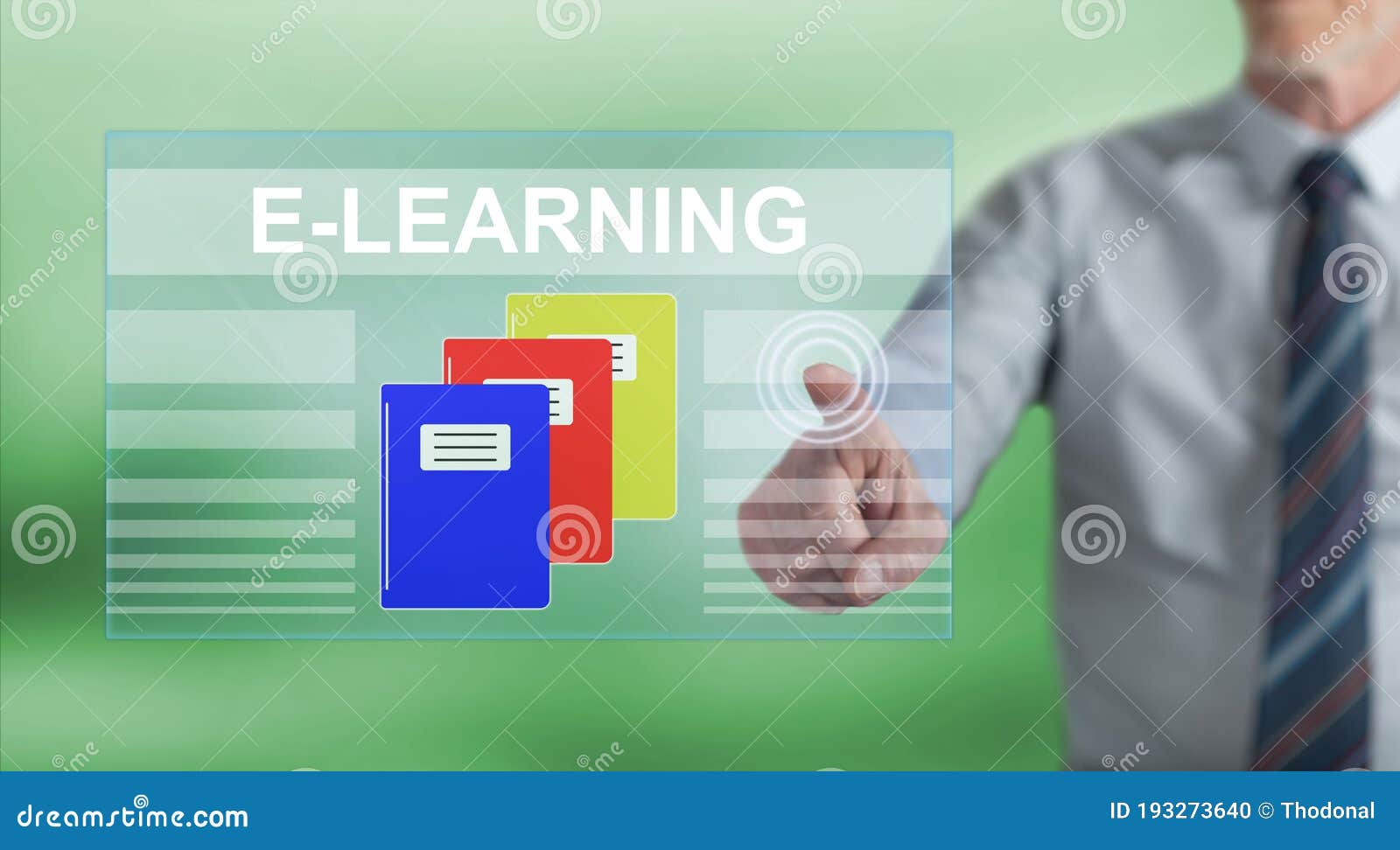 Man Touching an E-learning Concept Stock Photo - Image of word ...