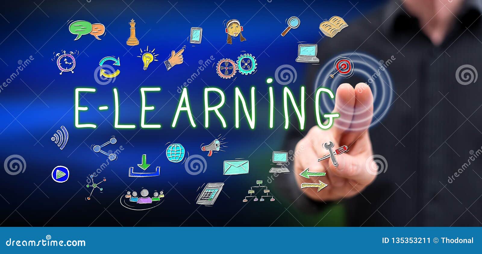Man Touching an E-learning Concept Stock Image - Image of learn ...