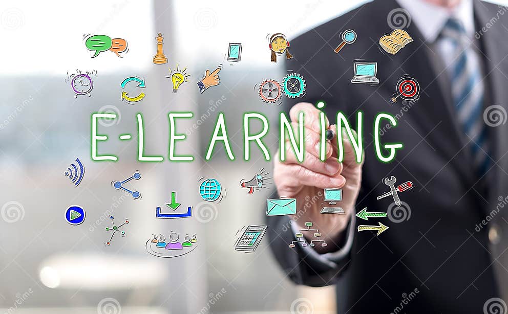 Man Touching an E-learning Concept Stock Image - Image of concept ...