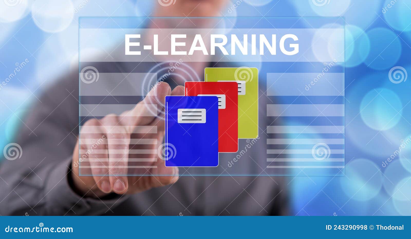 Man Touching an E-learning Concept Stock Photo - Image of school ...