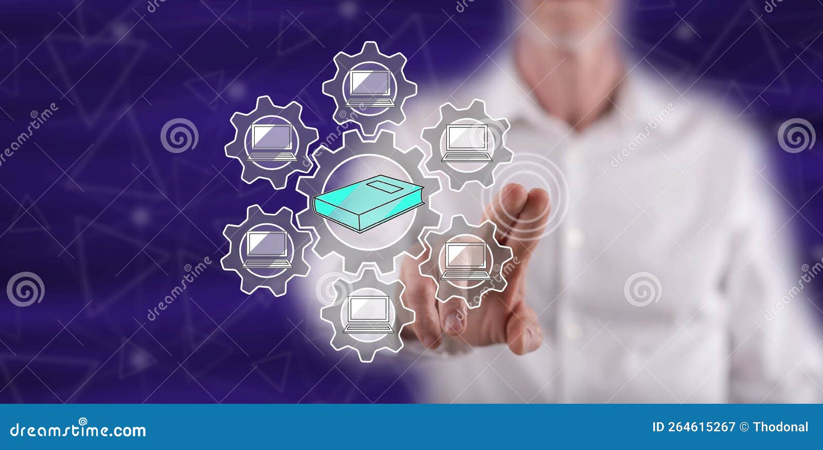 Man Touching an E-learning Concept Stock Illustration - Illustration of ...