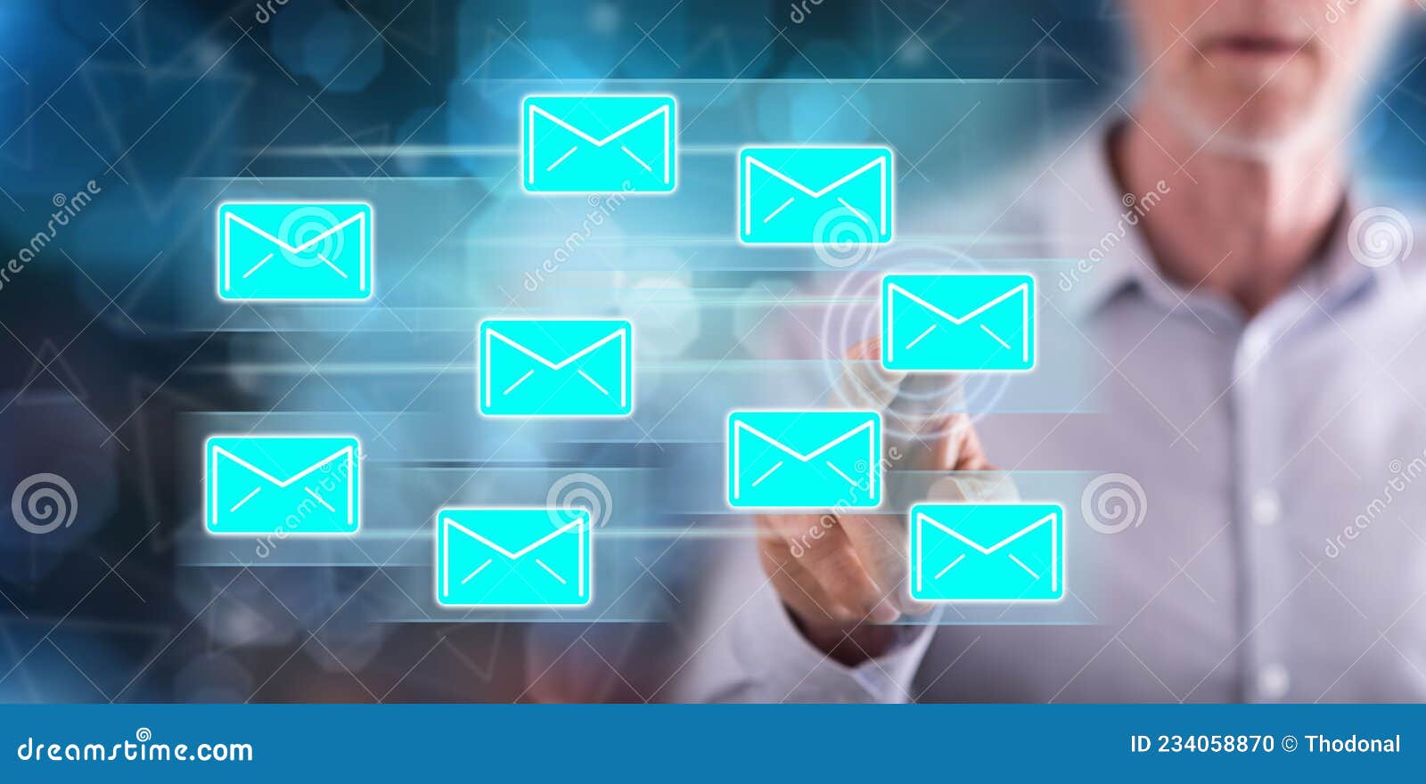 Man Touching an Email Sending Concept Stock Photo - Image of business ...