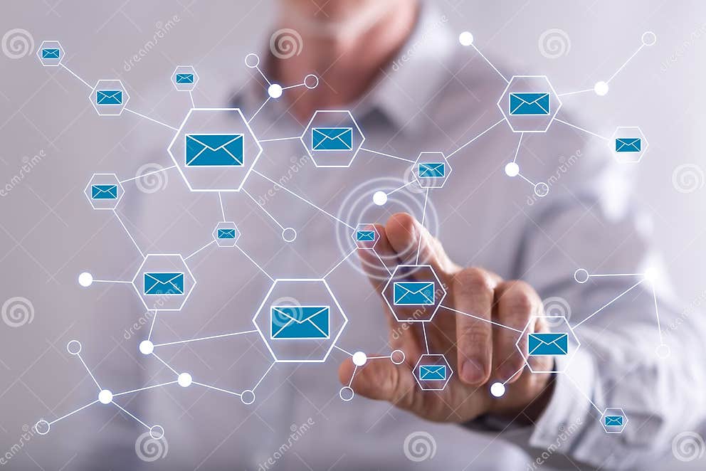 Man Touching an Email on a Touch Screen Stock Image - Image of global ...