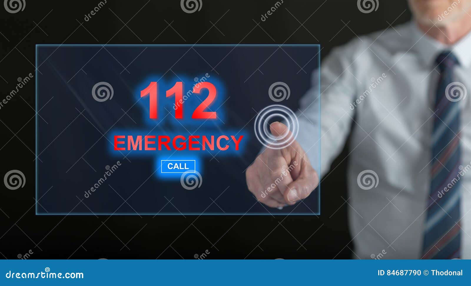 Man Touching an Emergency Concept on a Touch Screen Stock Photo - Image ...