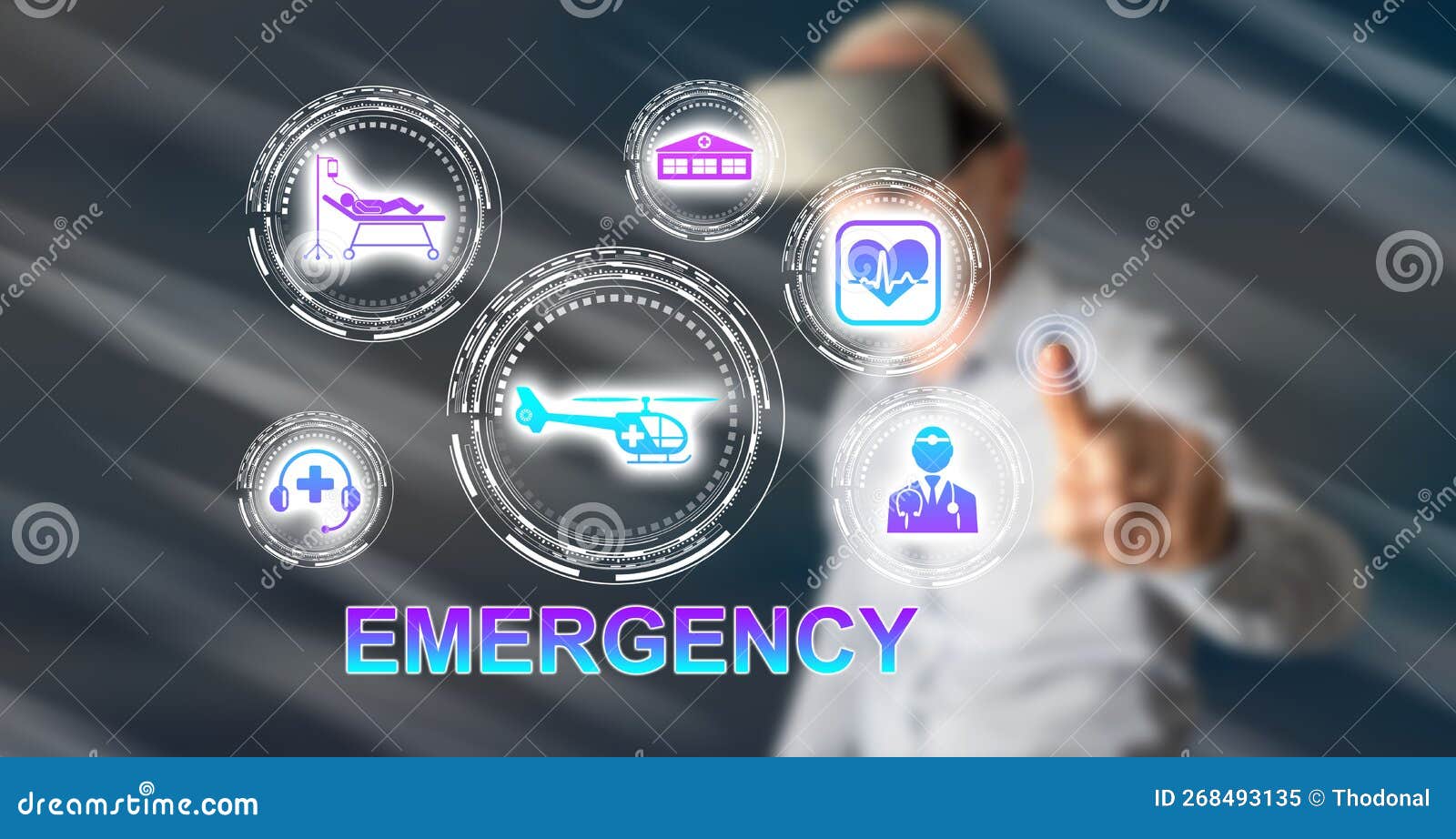 Man Touching an Emergency Concept Stock Image - Image of symbol ...