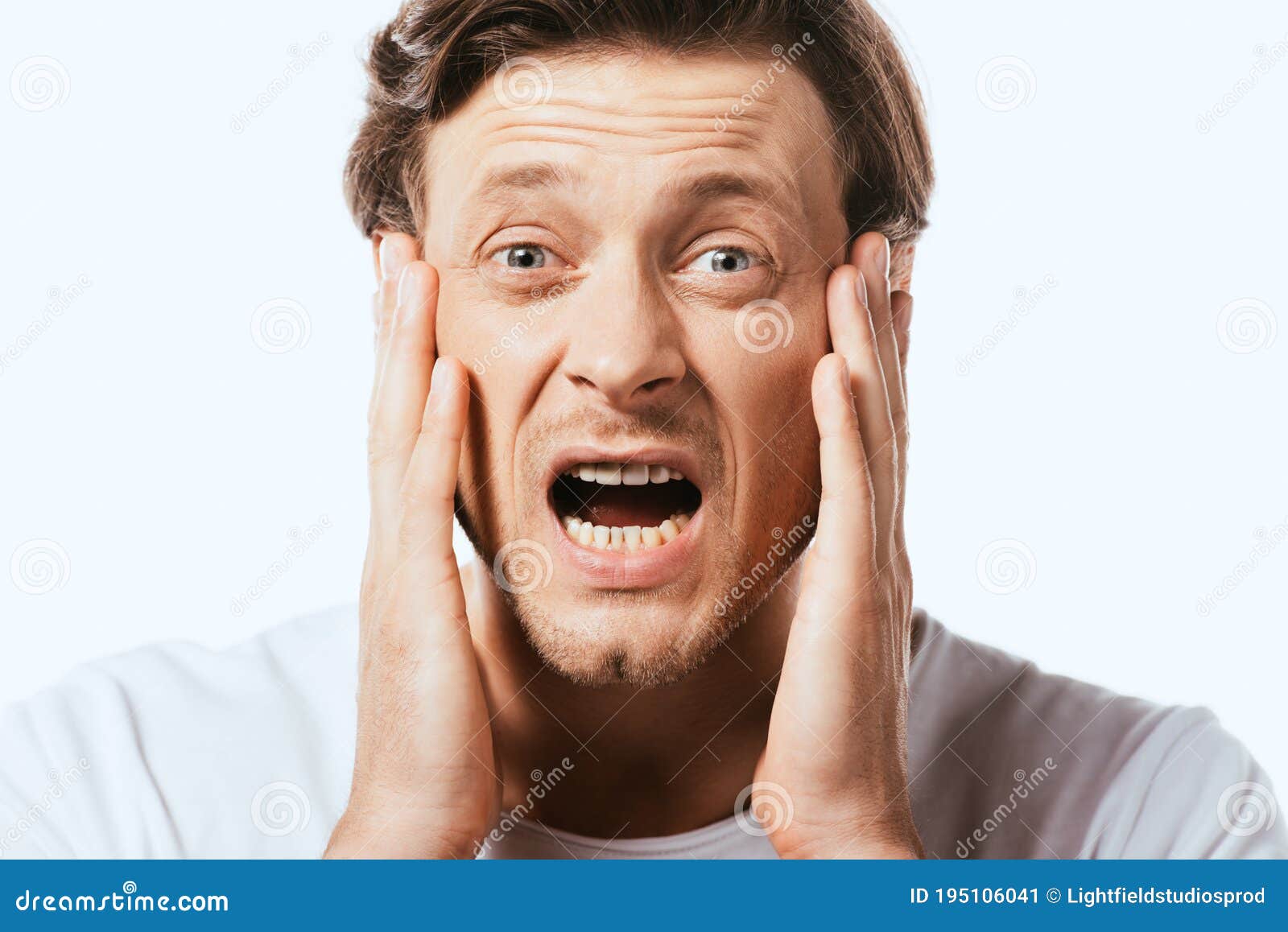 Man Touching Face and Looking at Stock Image - Image of emotion ...