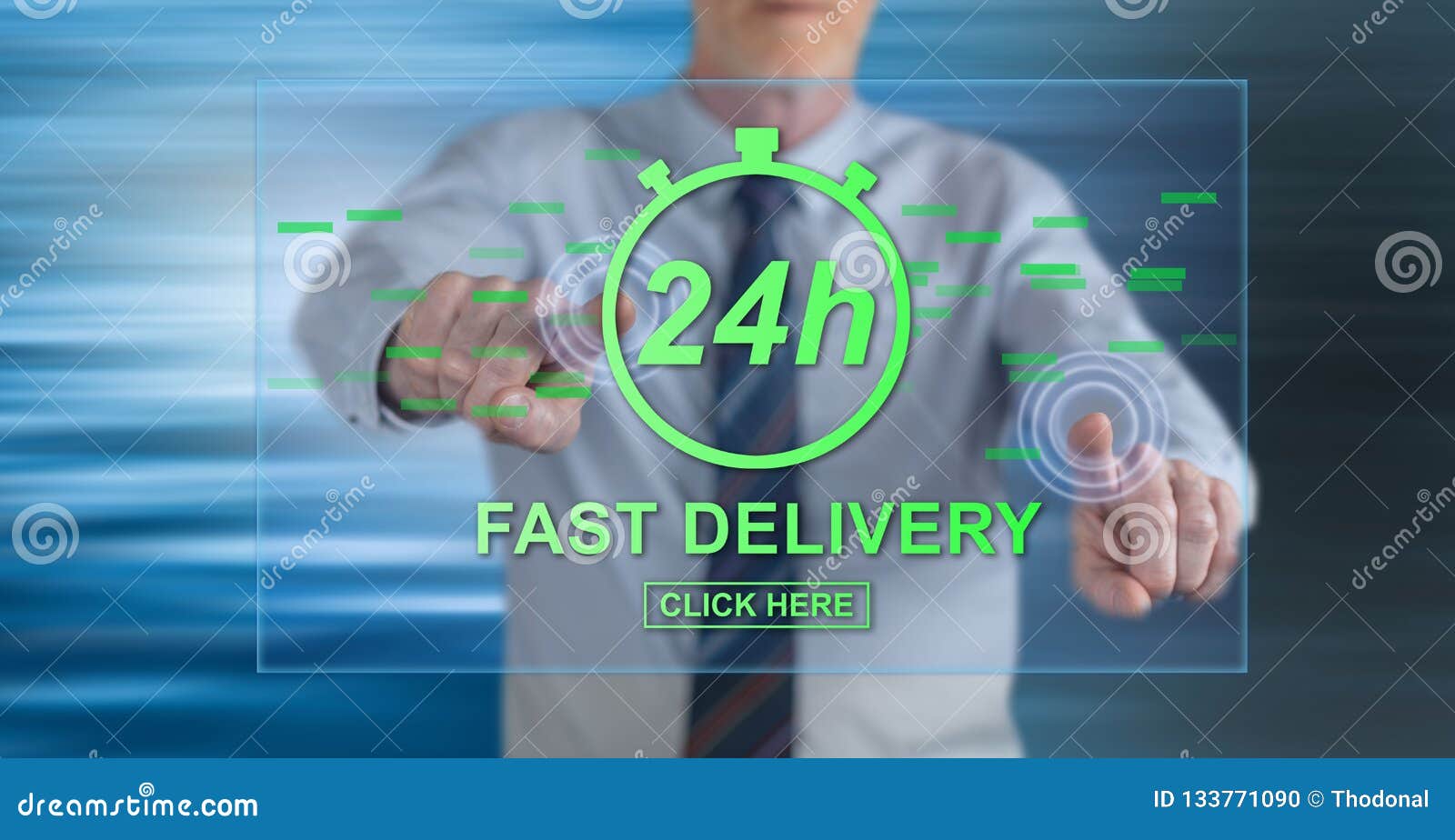 Man Touching a Fast Delivery Concept Stock Photo - Image of finger ...