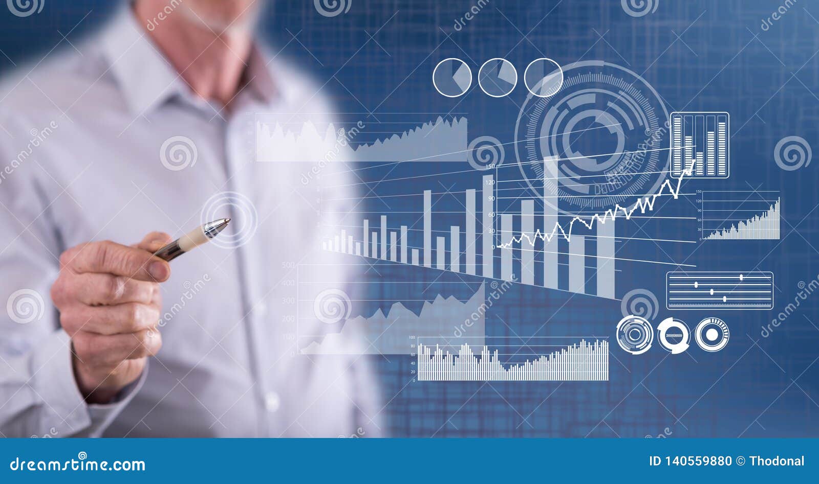 Man Touching a Financial Analysis Concept Stock Photo - Image of ...