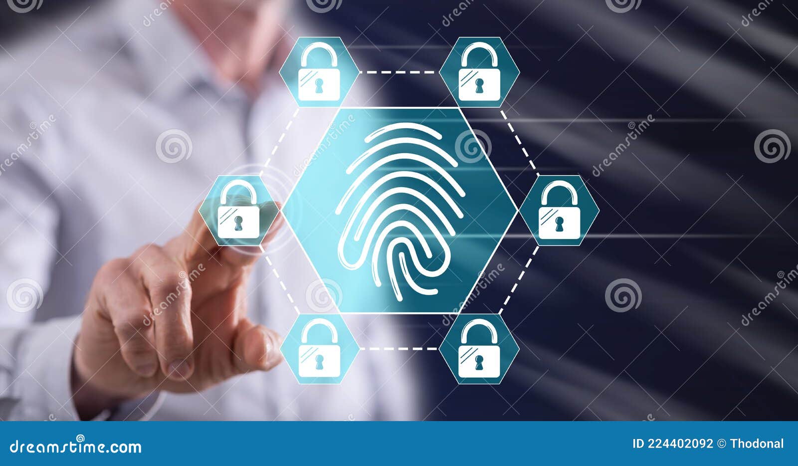 Man Touching a Fingerprint Security System Concept Stock Photo - Image ...