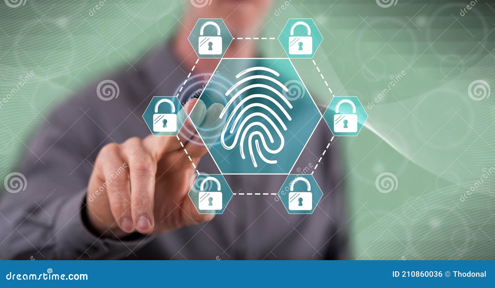 Man Touching a Fingerprint Security System Concept Stock Photo - Image ...
