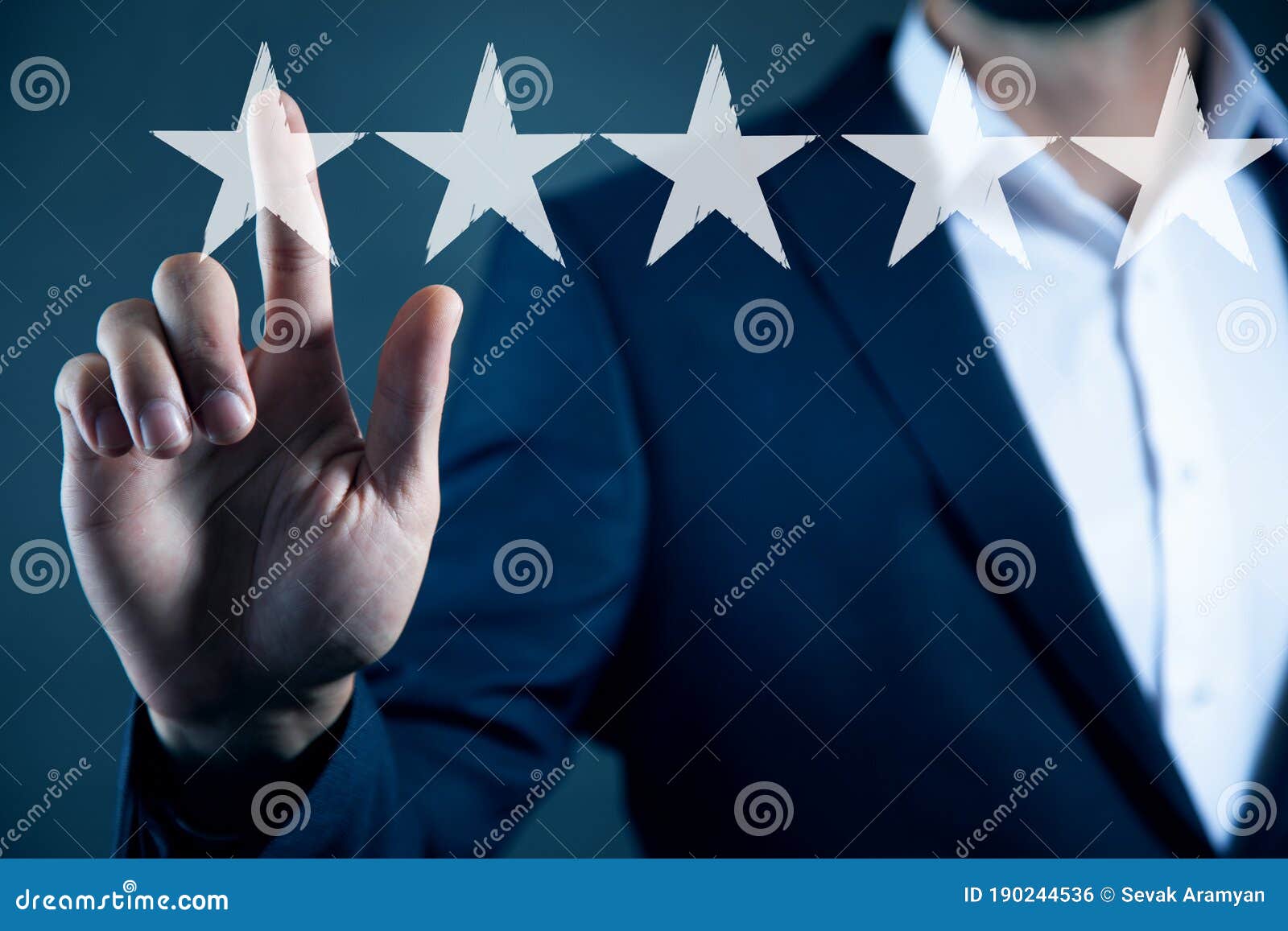Man Touching Five Stars in Screen Stock Photo - Image of hand, star ...