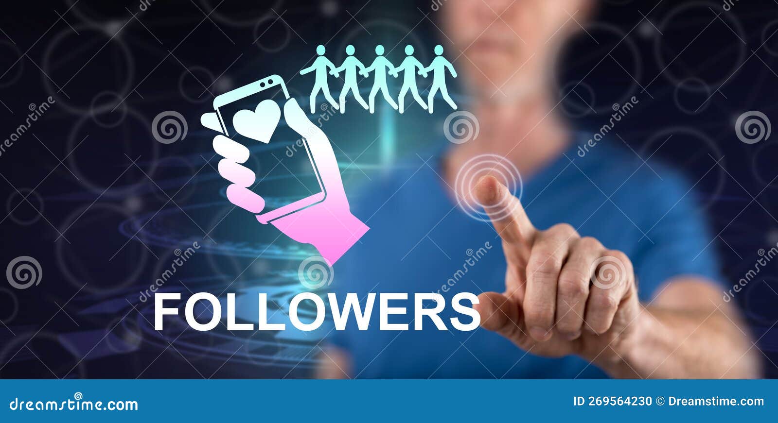 Man Touching a Followers Concept Stock Photo - Image of community ...