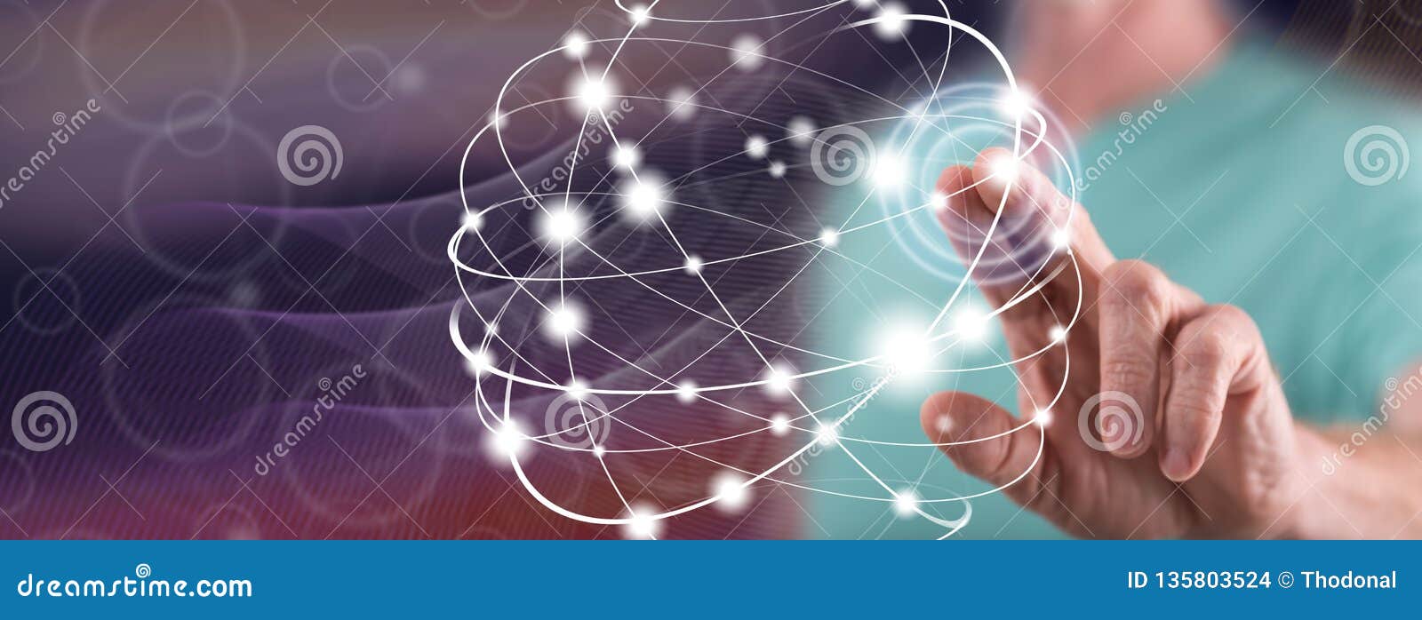 Man Touching a Global Connection Concept Stock Photo - Image of connect ...