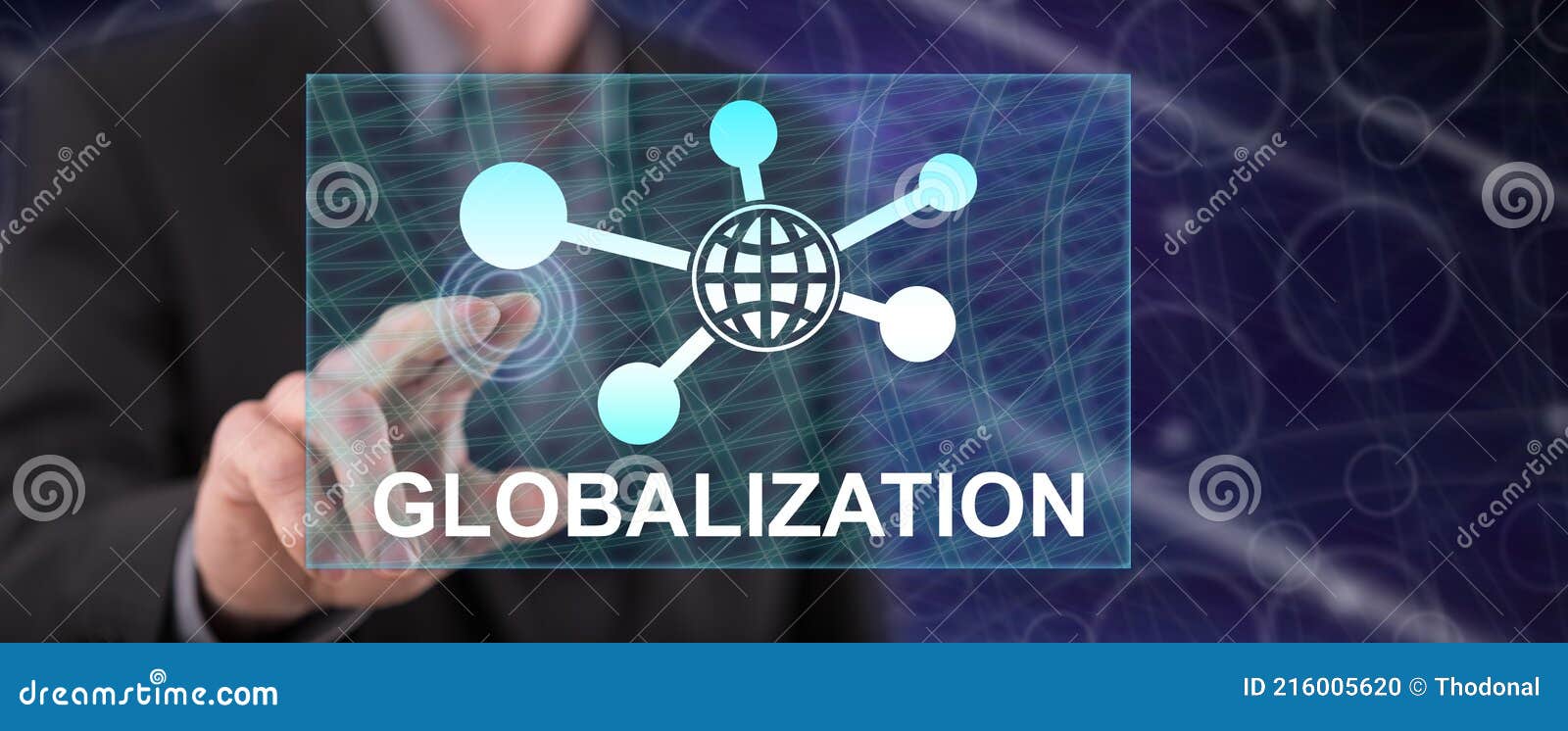 Man Touching a Globalization Concept Stock Photo - Image of partner ...