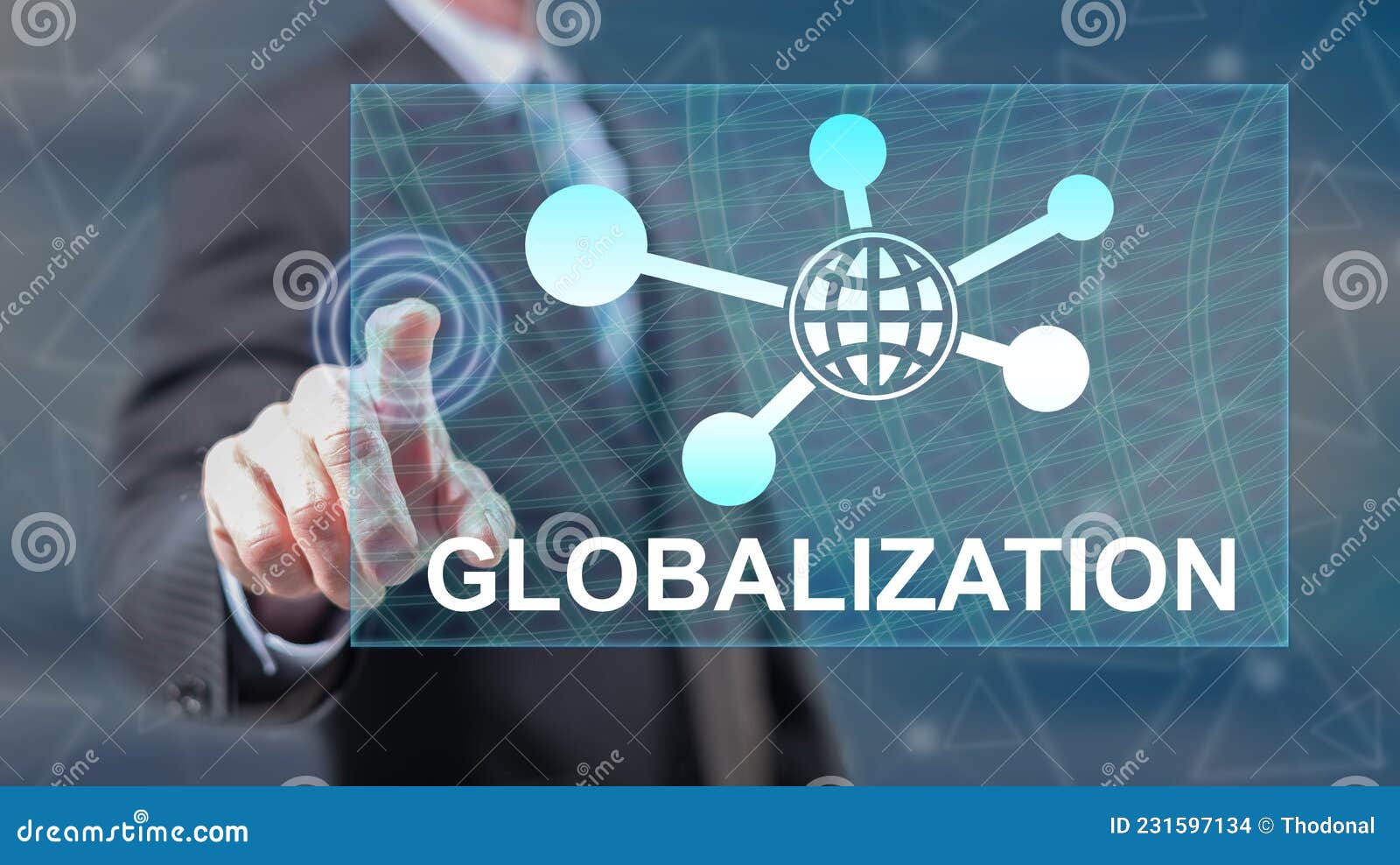 Man Touching a Globalization Concept Stock Photo - Image of ...