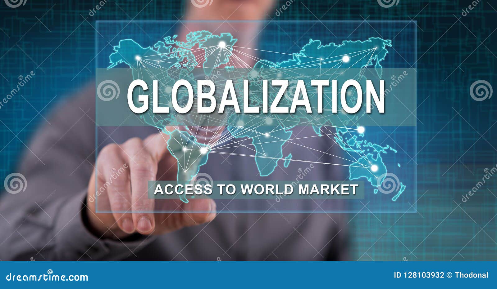 Man Touching a Globalization Concept Stock Photo - Image of global ...