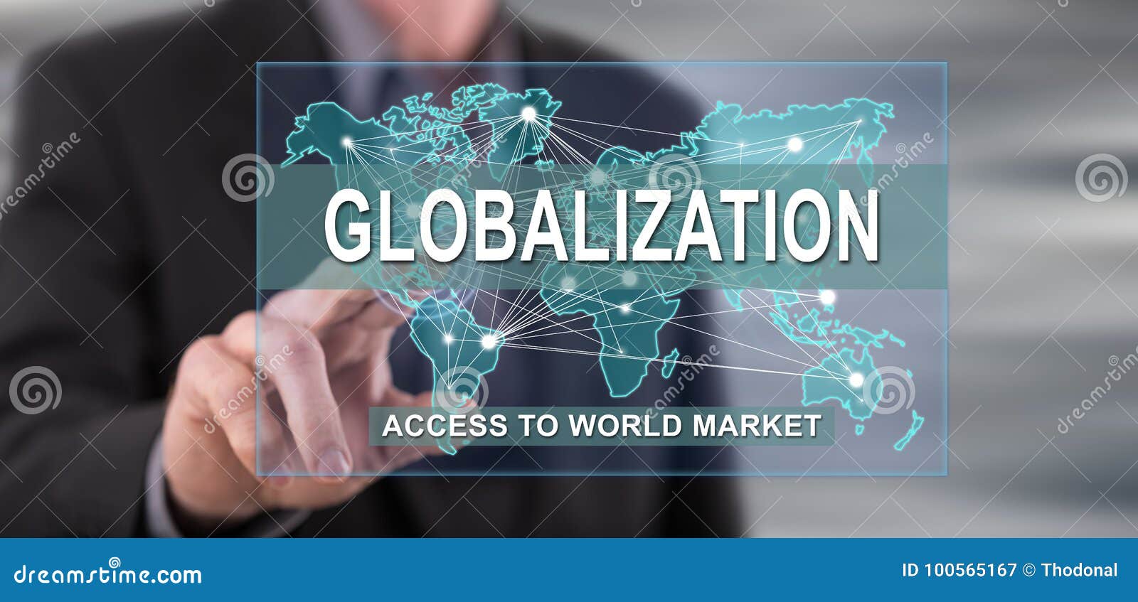 Man Touching a Globalization Concept on a Touch Screen Stock Image ...