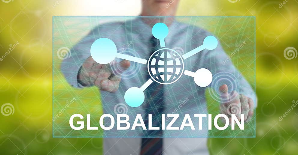 Man Touching a Globalization Concept Stock Photo - Image of worldwide ...