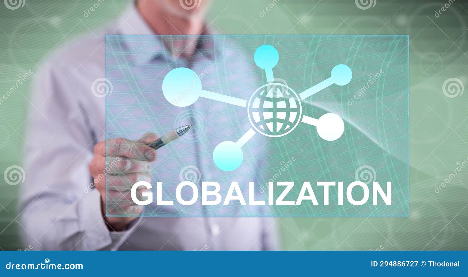 Man Touching a Globalization Concept Stock Image - Image of culture ...