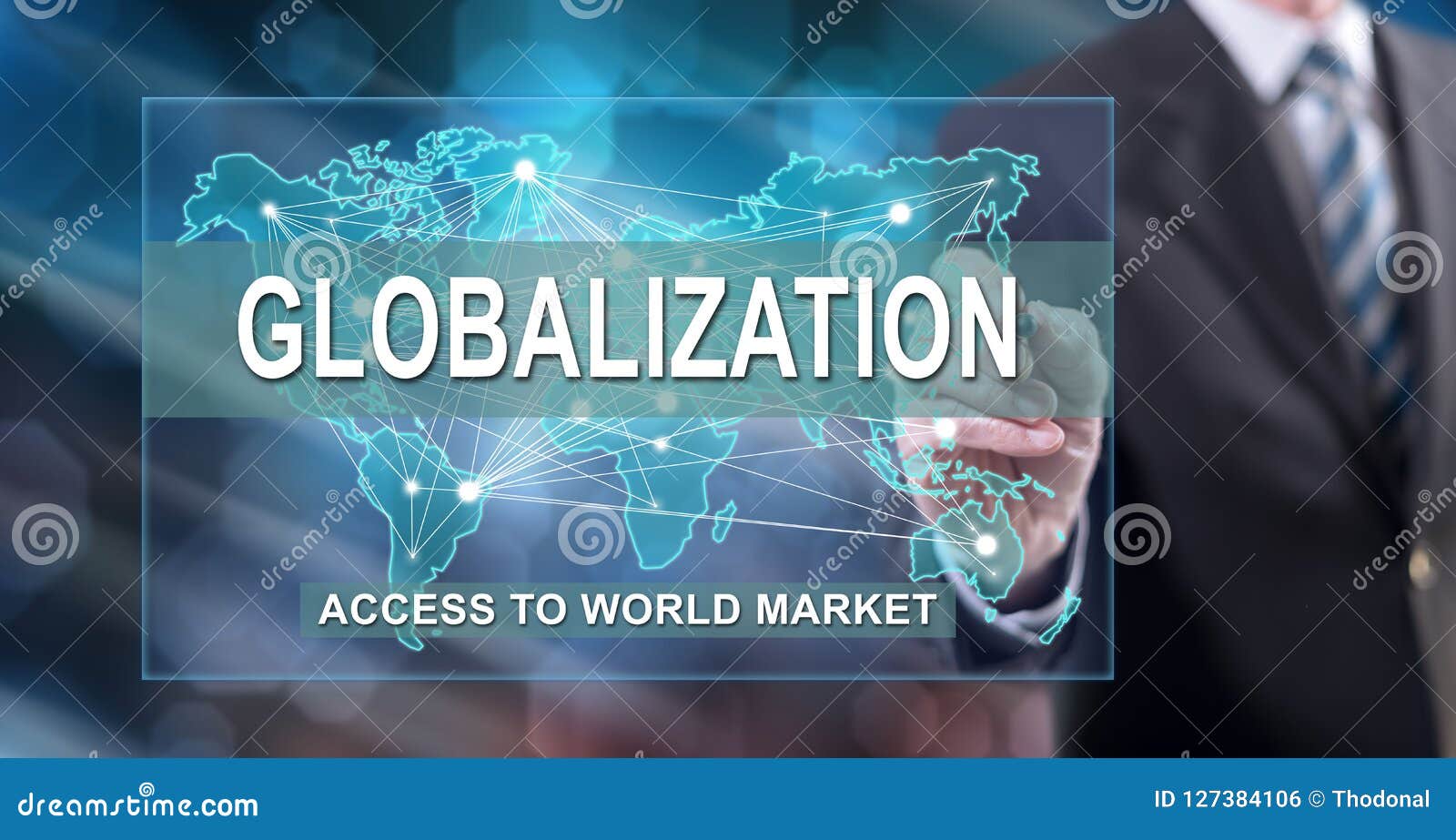 Man Touching a Globalization Concept Stock Illustration - Illustration ...
