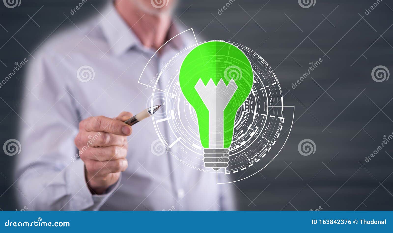 Man Touching a Green Energy Concept Stock Photo - Image of environment ...