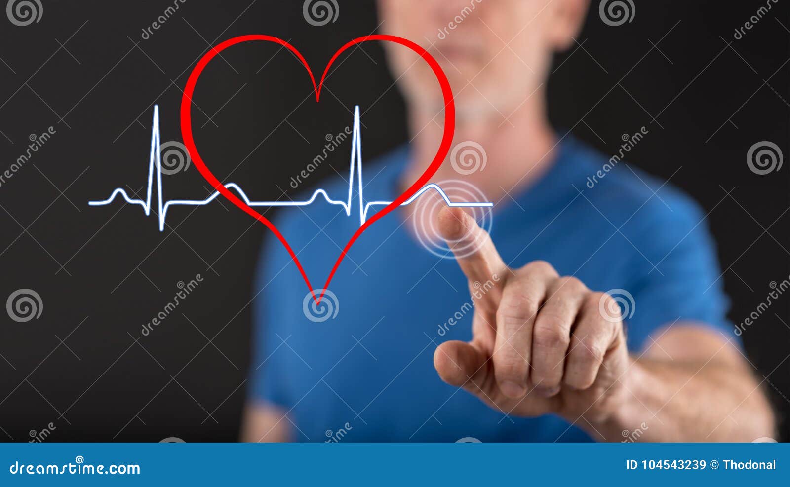 Man Touching a Heart Beats Graph on a Touch Screen Stock Image - Image ...