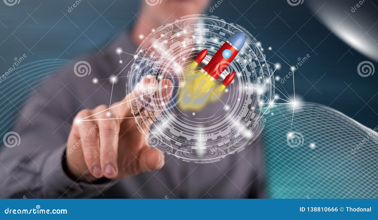 Man Touching a High Technology Startup Stock Photo - Image of ...