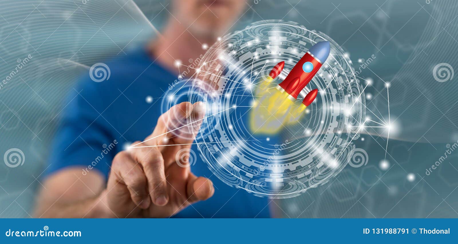 Man Touching a High Technology Startup Stock Image - Image of tech ...