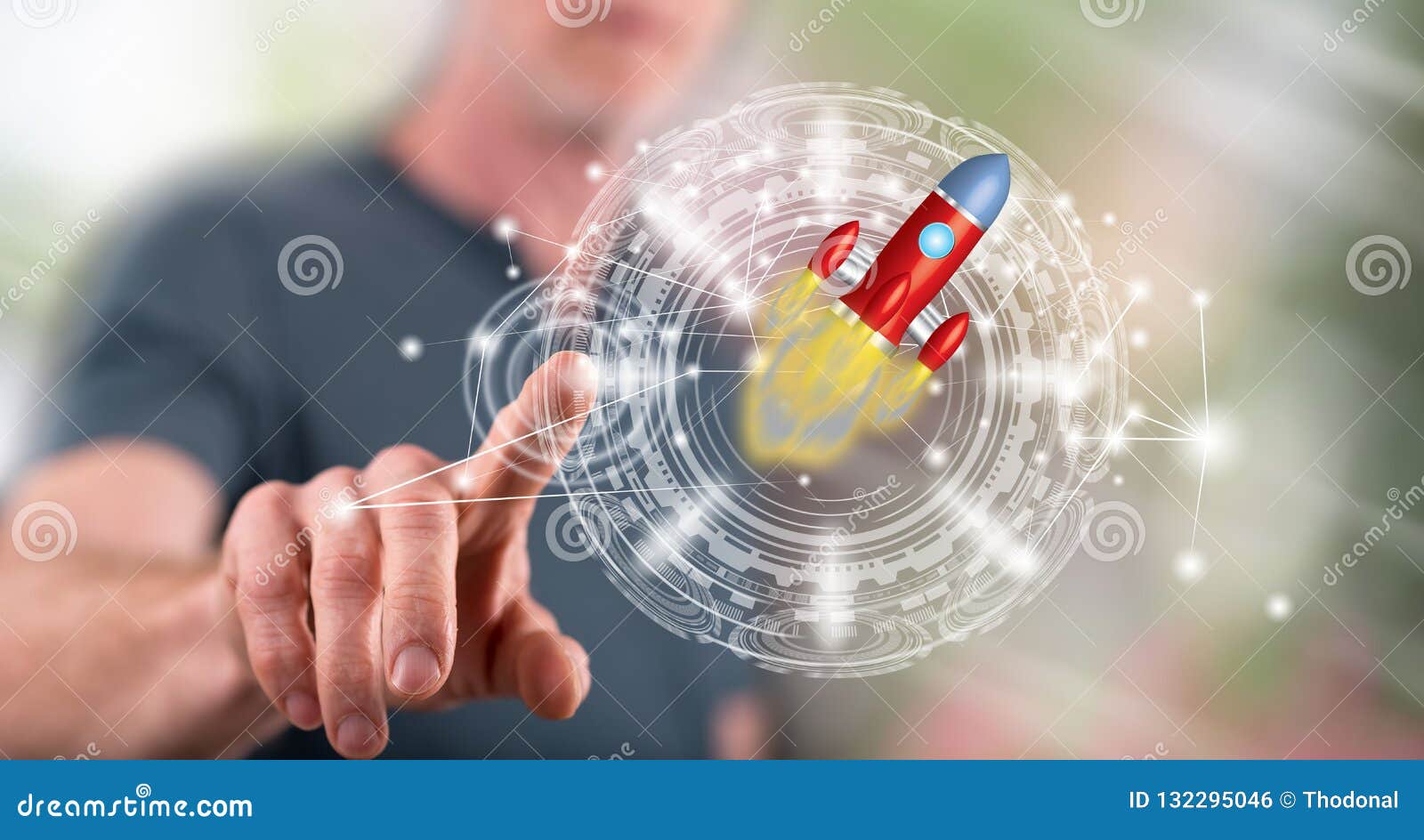 Man Touching a High Technology Startup Stock Photo - Image of virtual ...