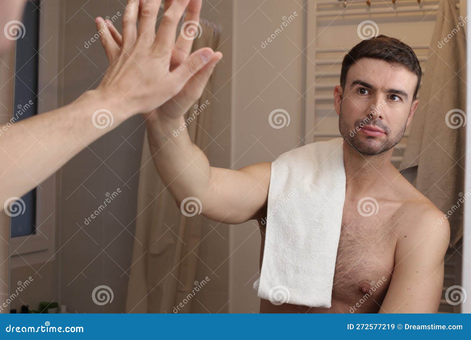 Man Touching His Mirror Reflection Stock Image - Image of admire ...