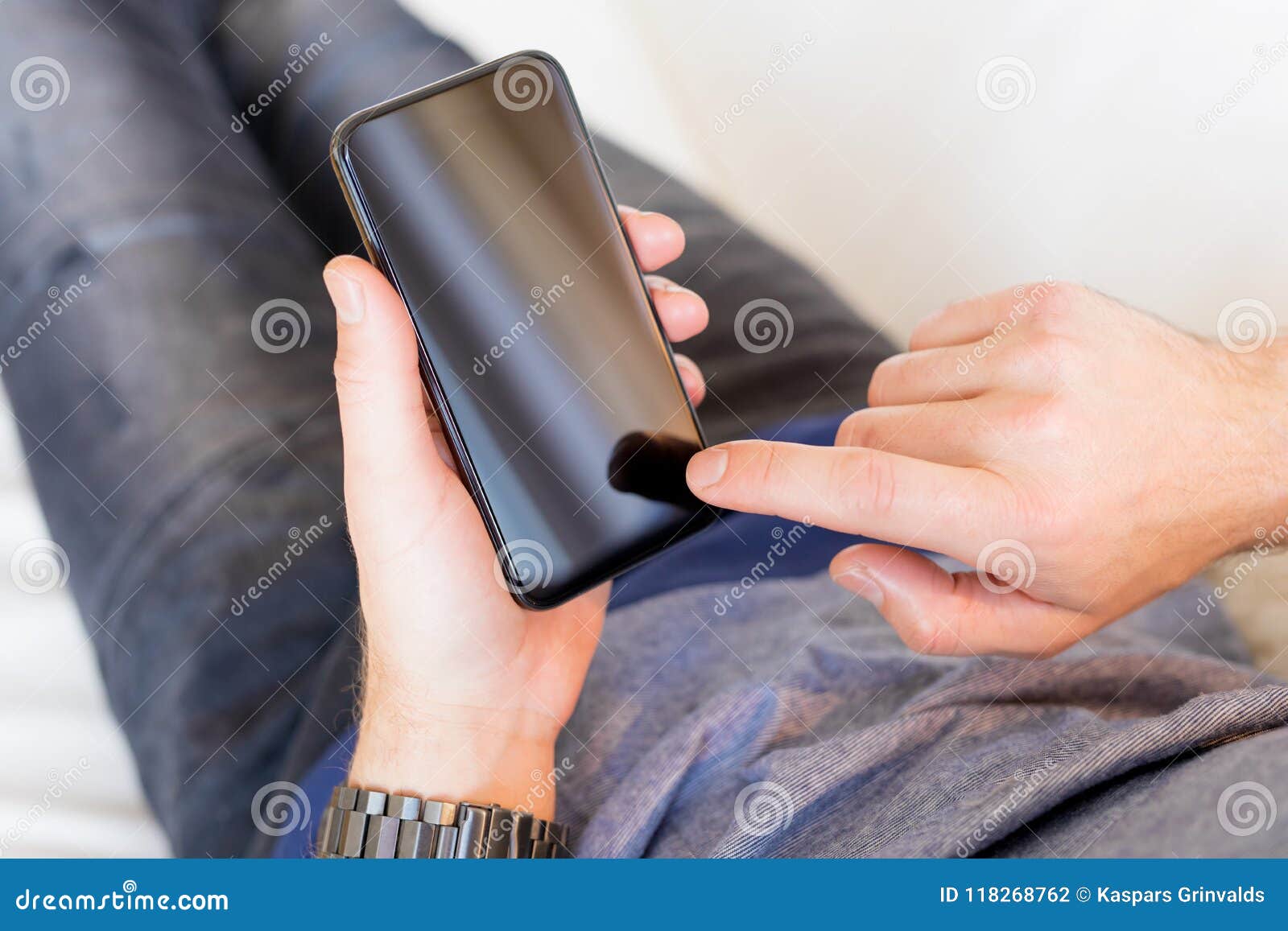 Man Using Mobile Phone in Bed Stock Photo - Image of smart, iphone ...