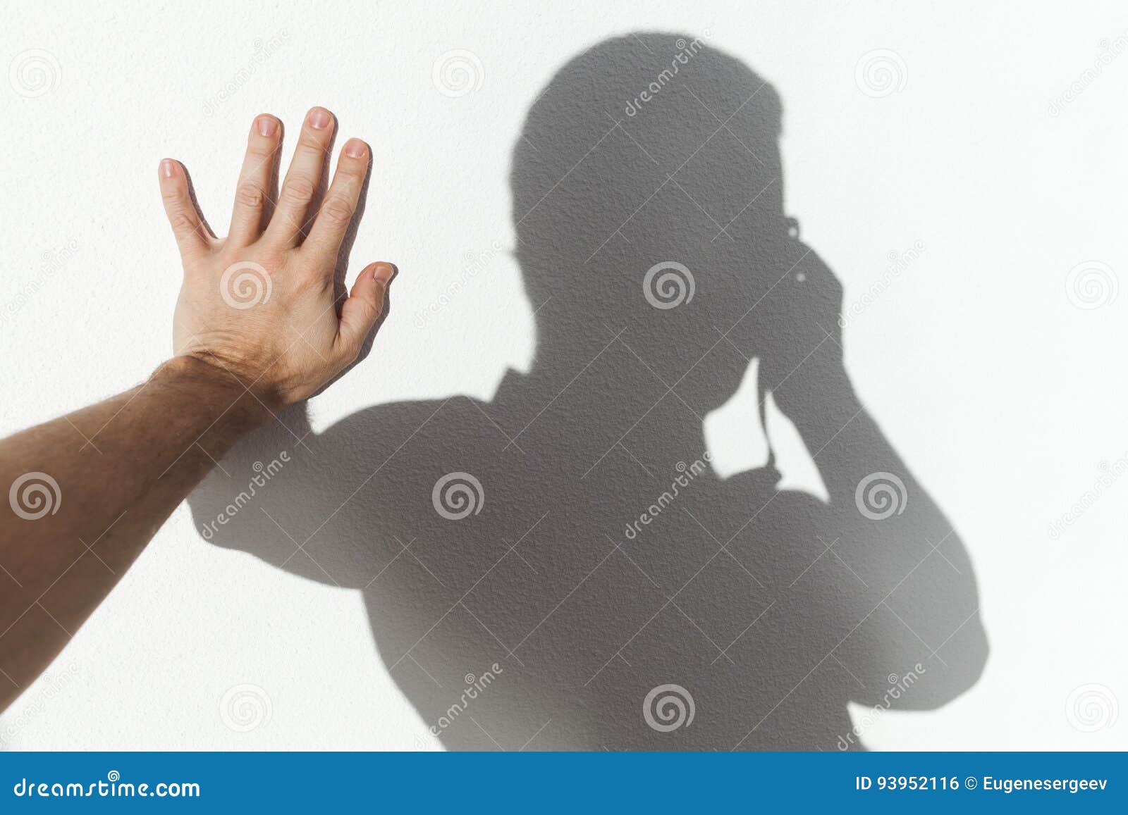 Man Touching His Shadow on White Wall Stock Photo - Image of bright ...