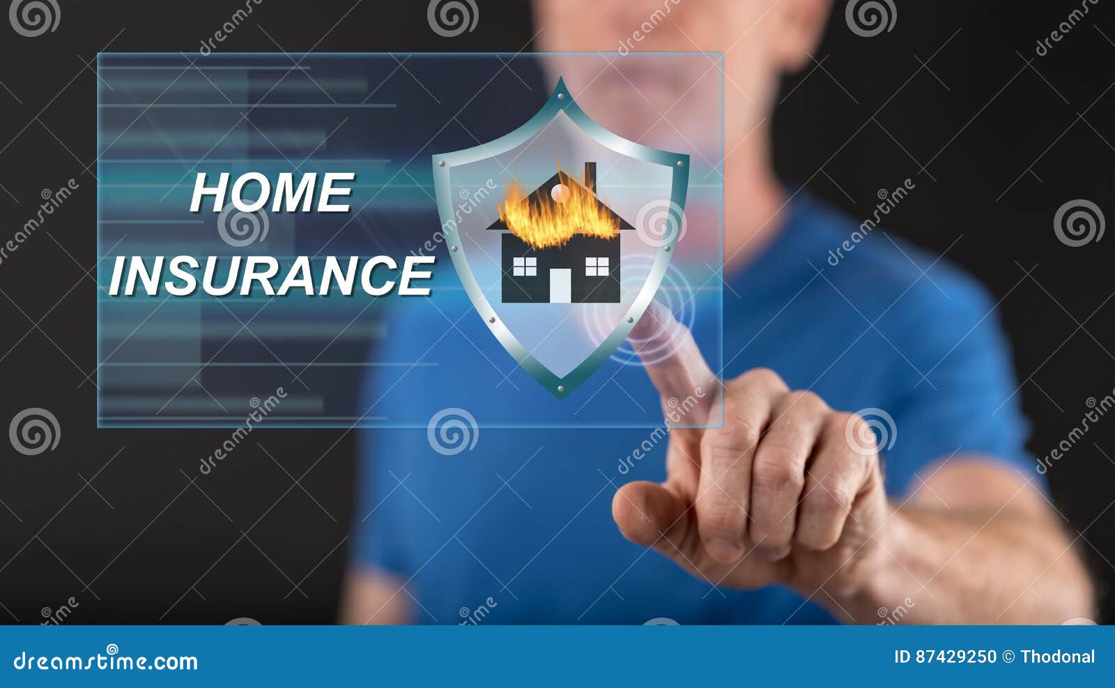 Man Touching a Home Insurance Concept on a Touch Screen Stock Photo ...