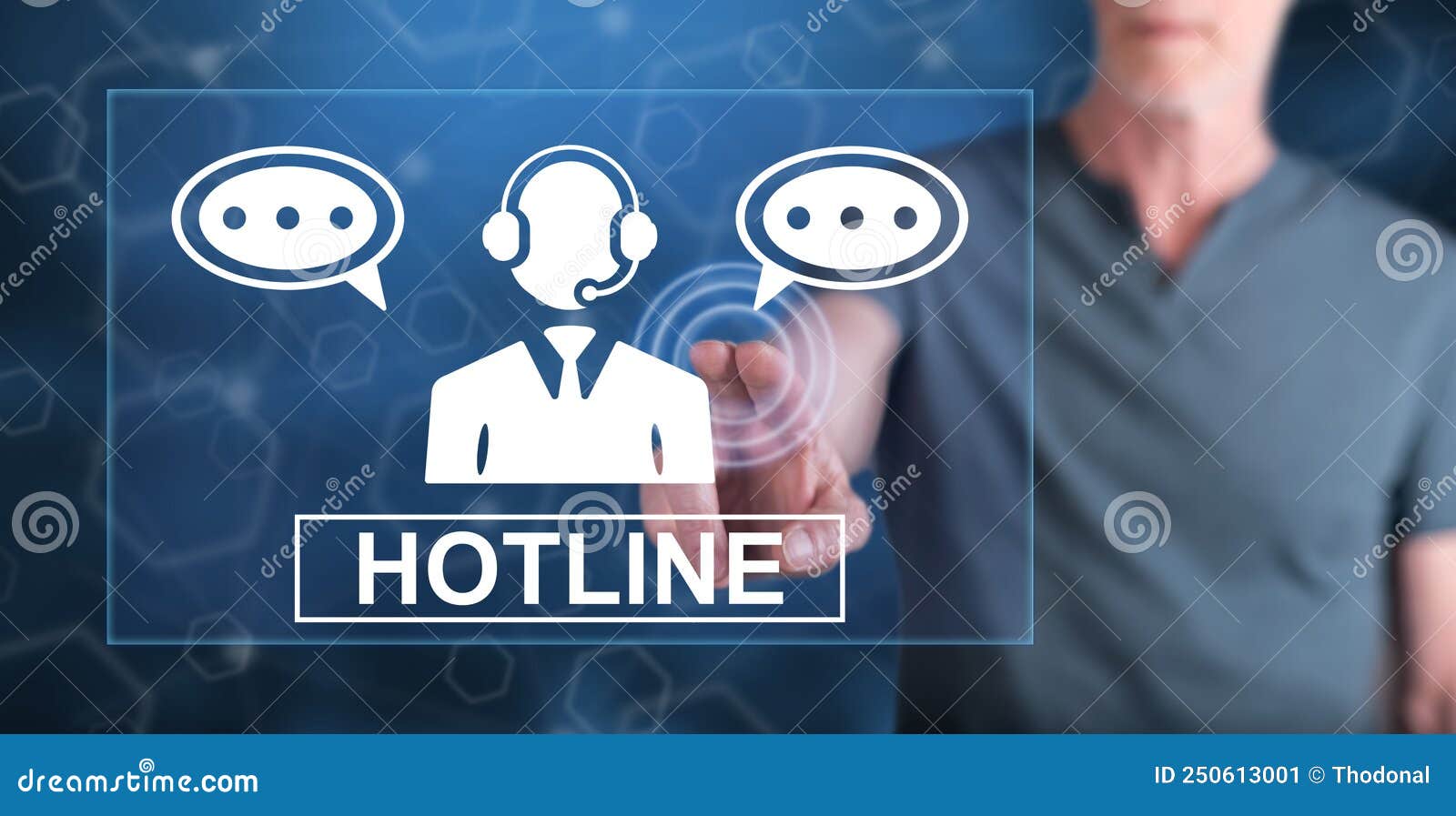 Man Touching a Hotline Concept Stock Image - Image of customer, contact ...