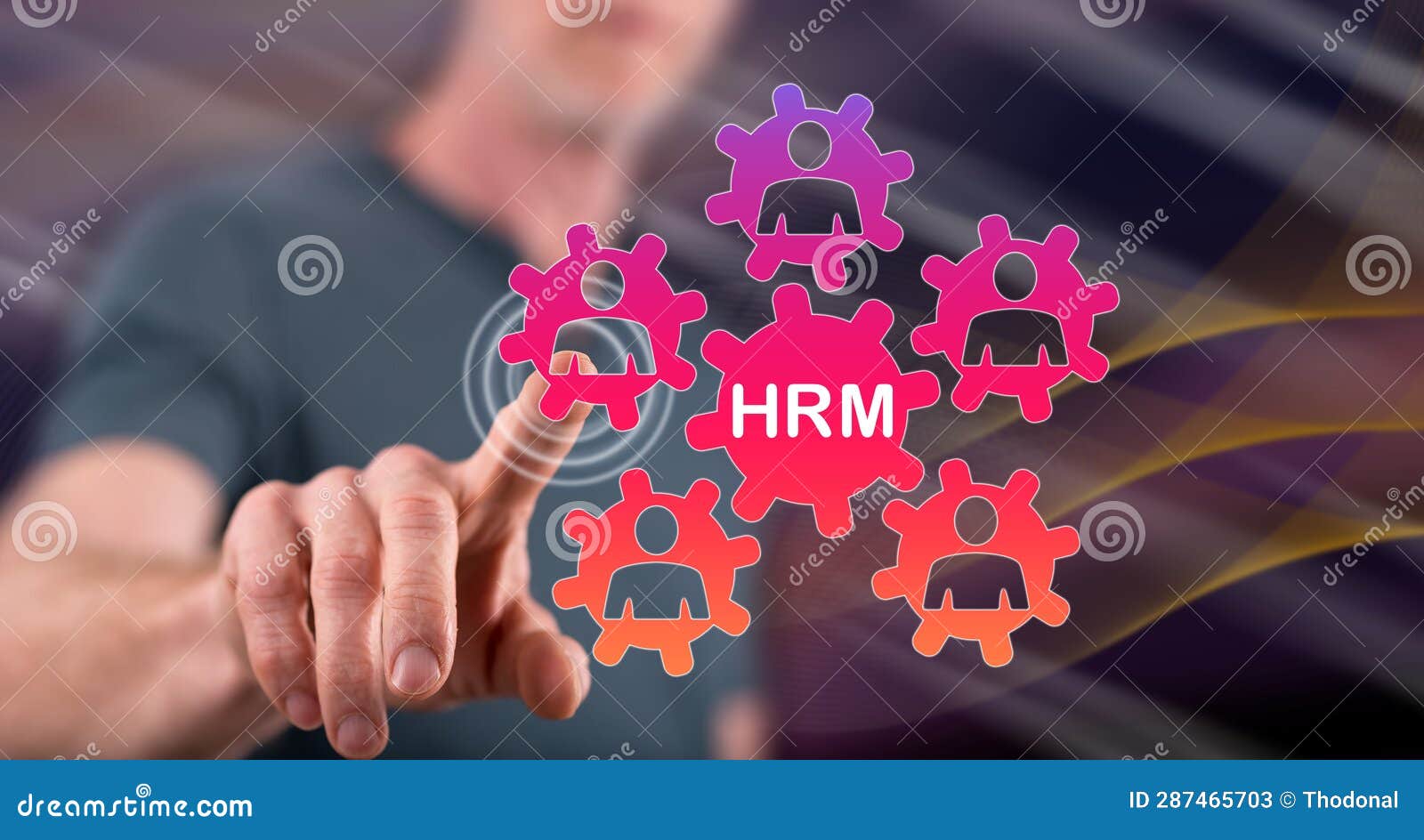 Man touching a hrm concept stock image. Image of management - 287465703