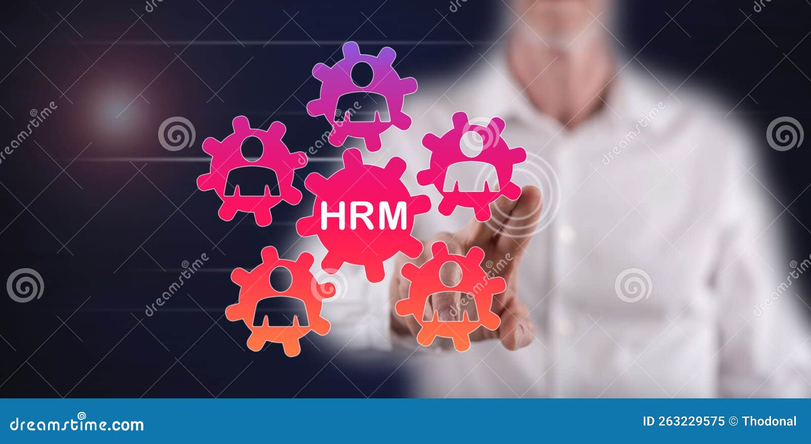 Man touching a hrm concept stock image. Image of performance - 263229575