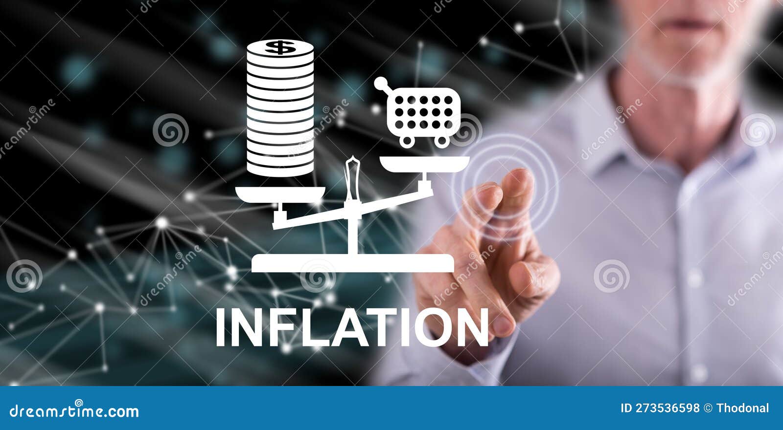 Man Touching an Inflation Concept Stock Photo - Image of person ...