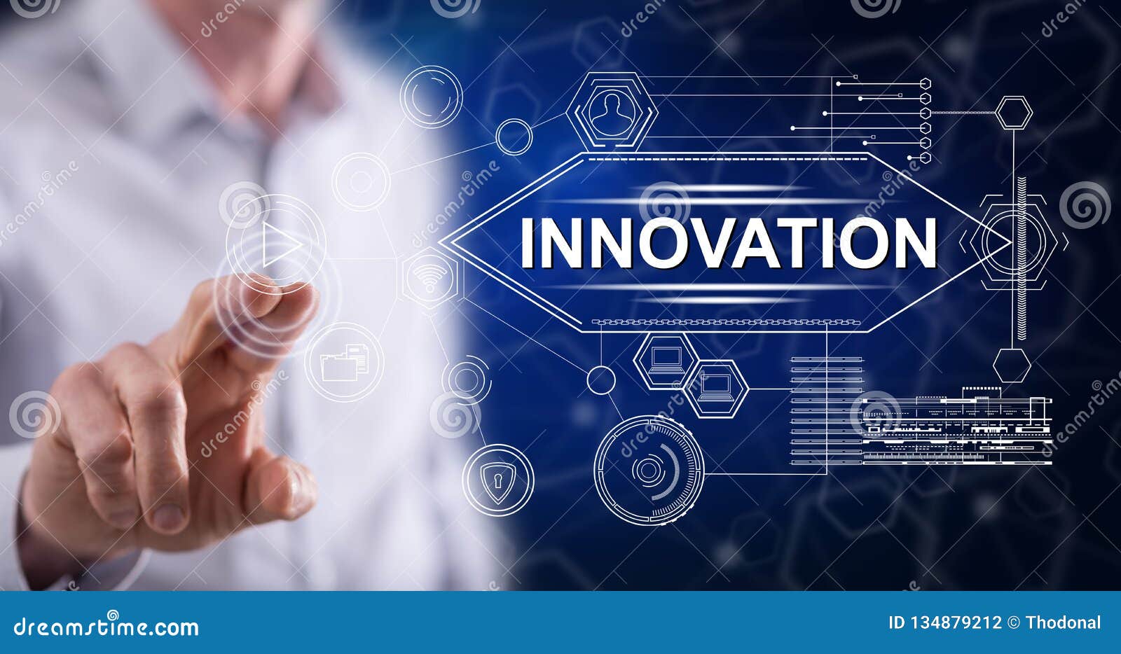 Man Touching an Innovation Concept Stock Photo - Image of concept ...