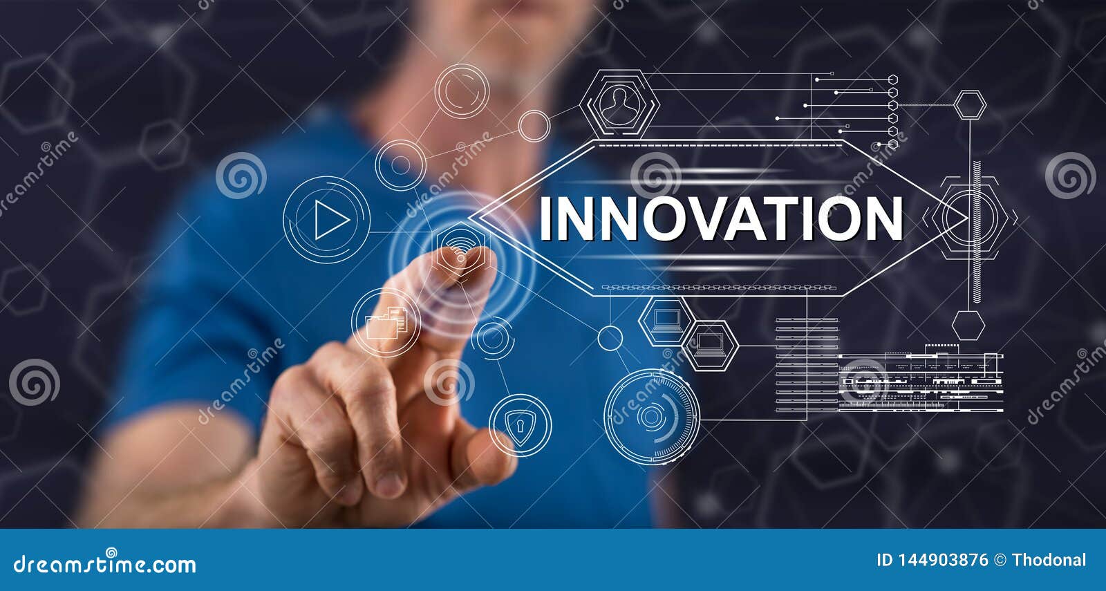 Man Touching an Innovation Concept Stock Photo - Image of tech, concept ...