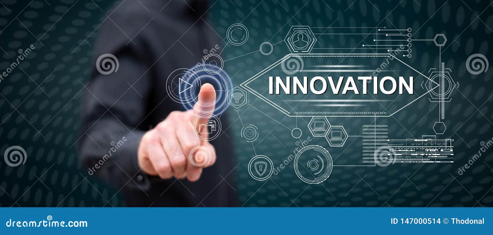 Man Touching an Innovation Concept Stock Illustration - Illustration of ...