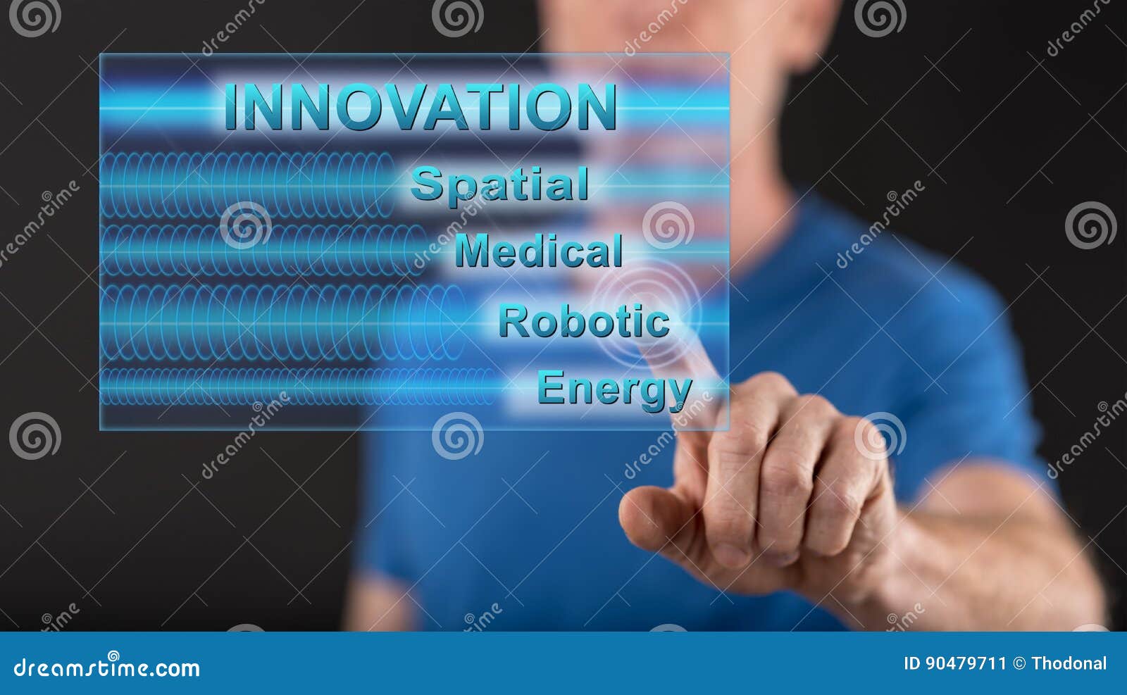 Man Touching an Innovation Concept on a Touch Screen Stock Image ...
