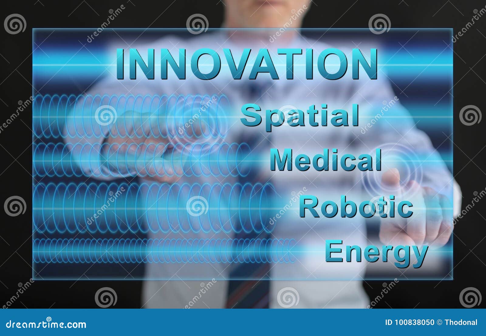 Man Touching an Innovation Concept on a Touch Screen Stock Photo ...